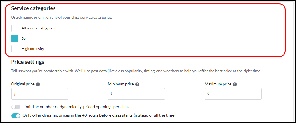 Setting up Dynamic Pricing
