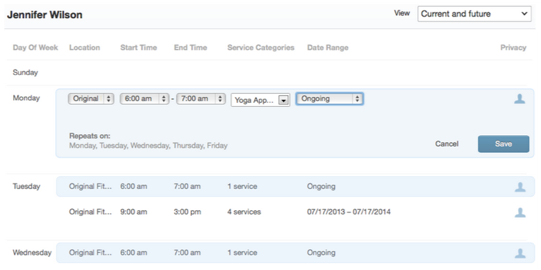 Appointments: Editing appointment availability