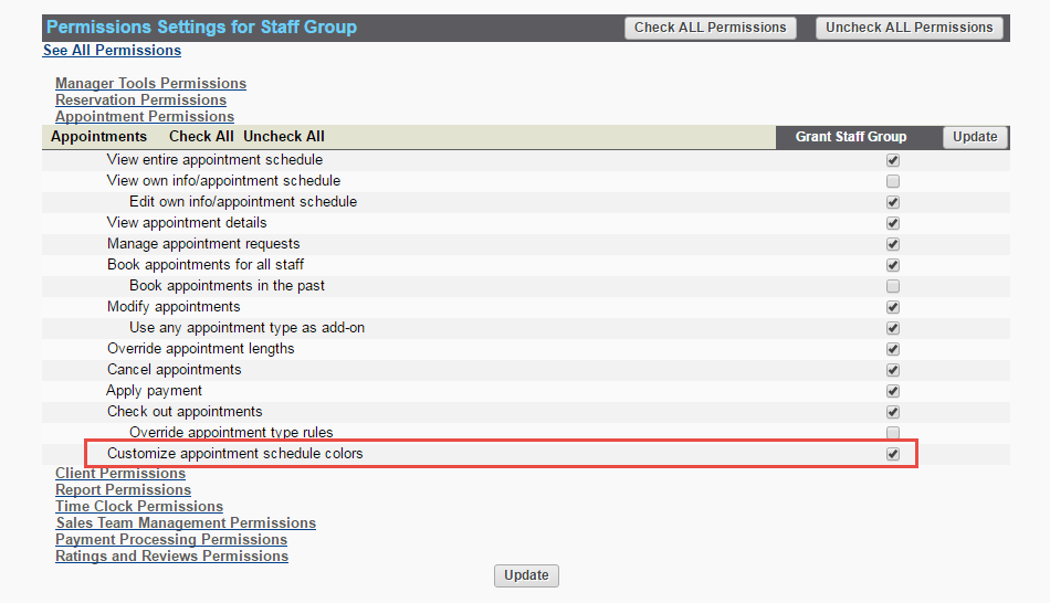 Customizing Colors on the Appointments' Schedule