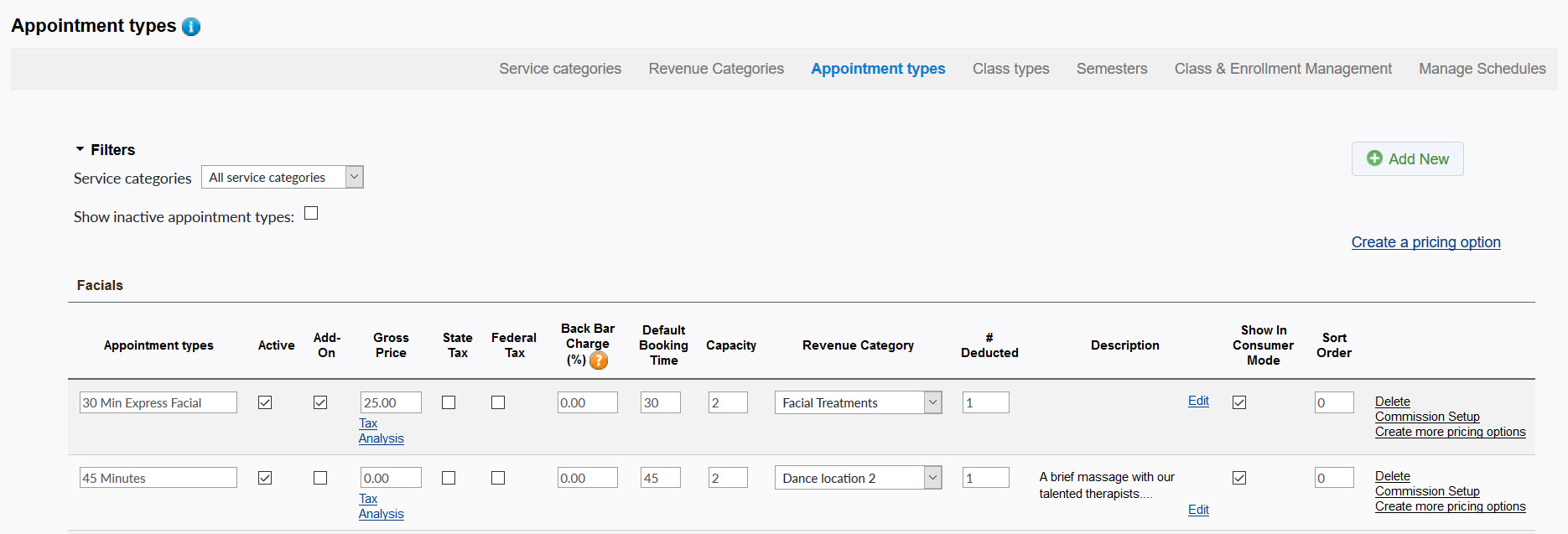 Appointments: Appointment types