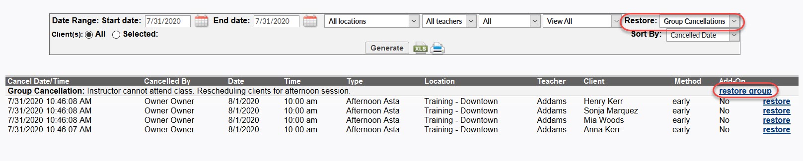 Cancellations report