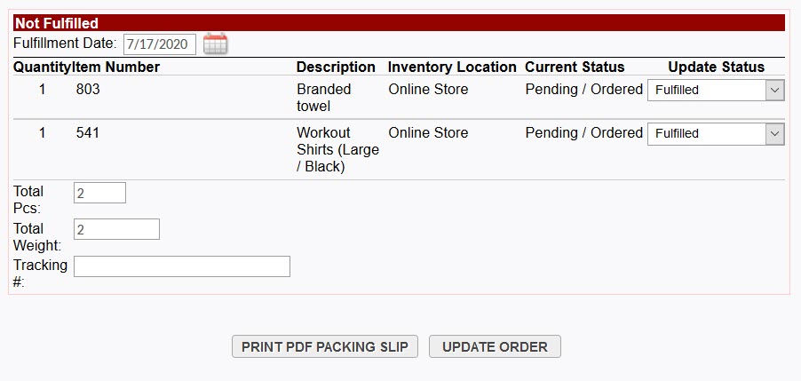 Manage Online Orders report