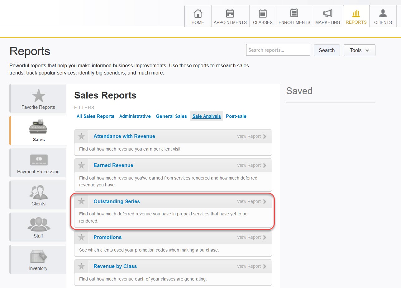 Outstanding Series report (Outstanding Pricing Options report)