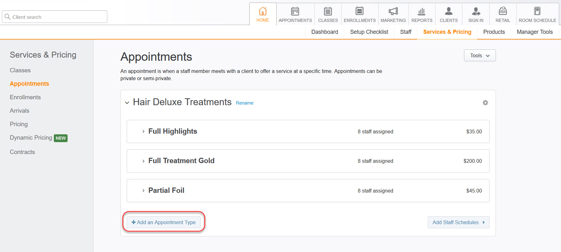 Appointments: Appointment types