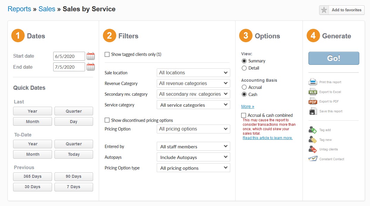 Sales by Service report