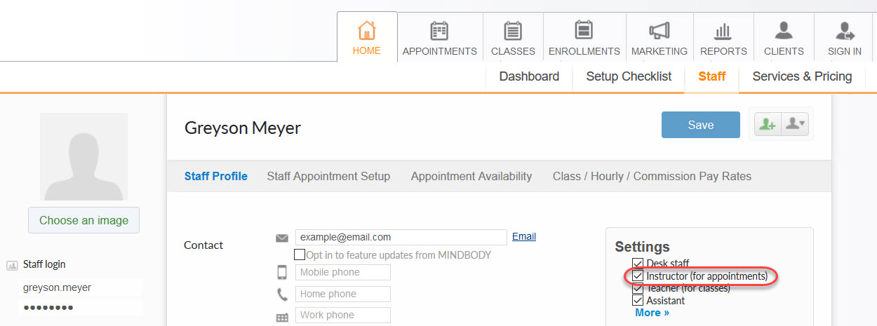 Appointments: Scheduling staff appointment availability
