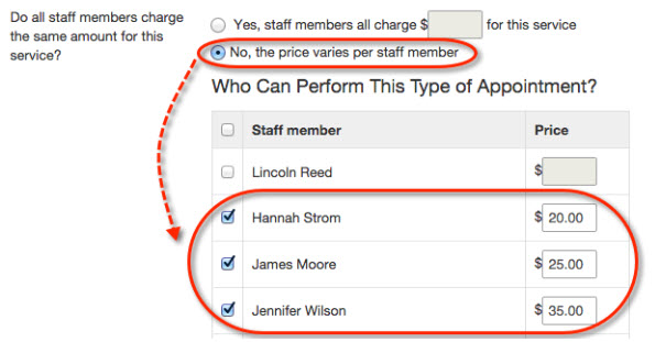 Appointments: Setting up appointments with Per Staff Pricing