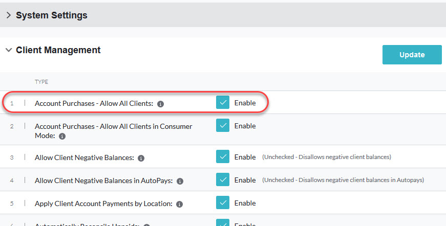 How to manage settings for clients purchasing on account