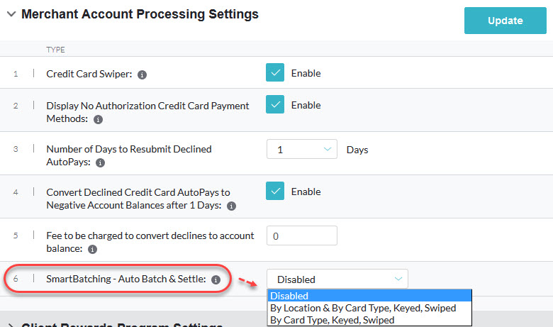 How do I turn off or turn on SmartBatching for Credit Cards?