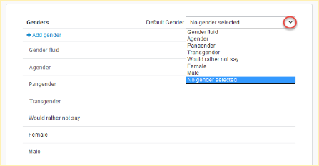 Gender options and preferences for clients and staff