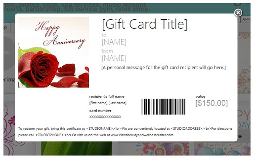 What information is displayed when a customer purchases an online gift ...
