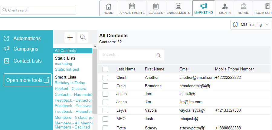 Marketing Suite screen - overview