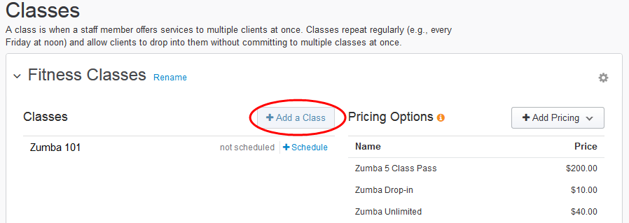 Classes: Setup, scheduling, and pricing