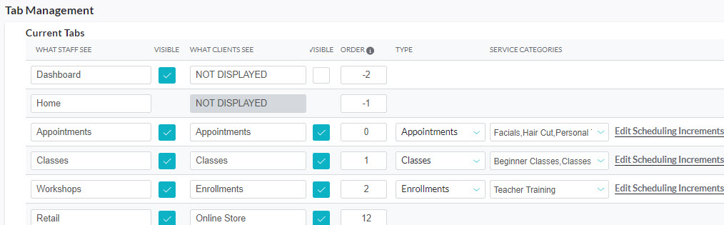 Tab Management screen
