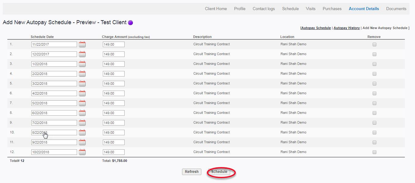 How do I add a new autopay schedule from the Account Details screen?