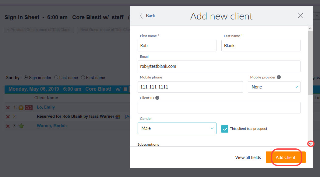 How a client can make a course reservation for another client (Reserve ...