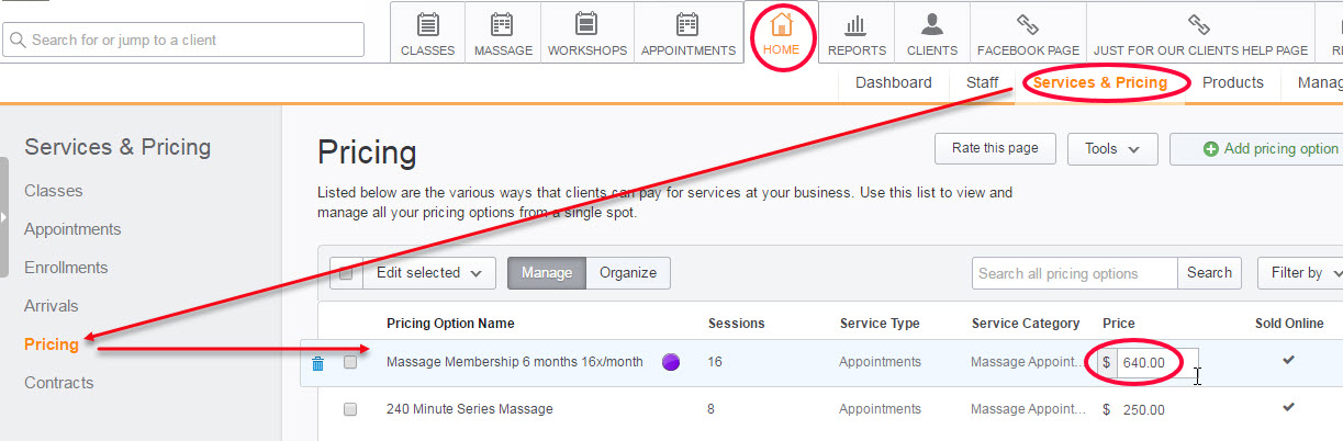 How do I edit or change pricing?