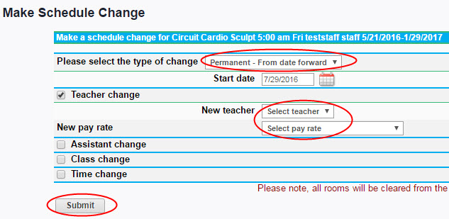 Changing teachers for classes