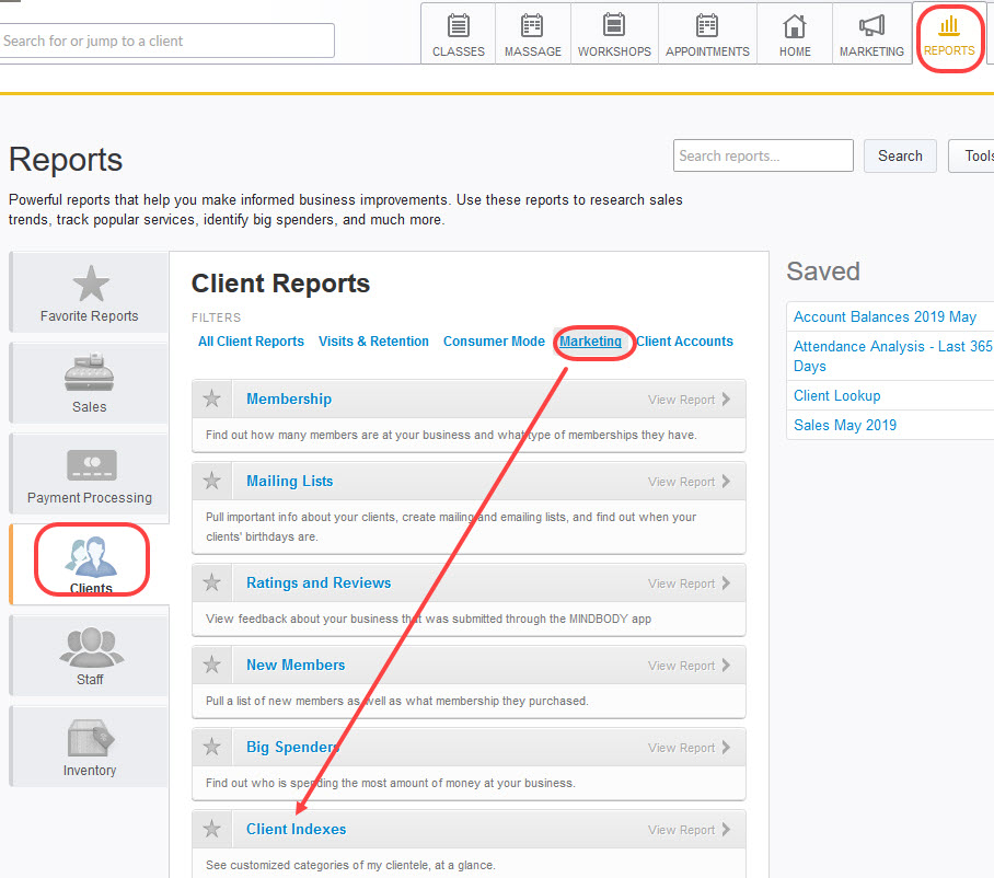 Client Indexes report