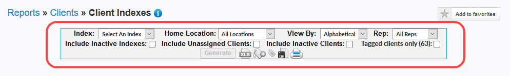 Client Indexes report