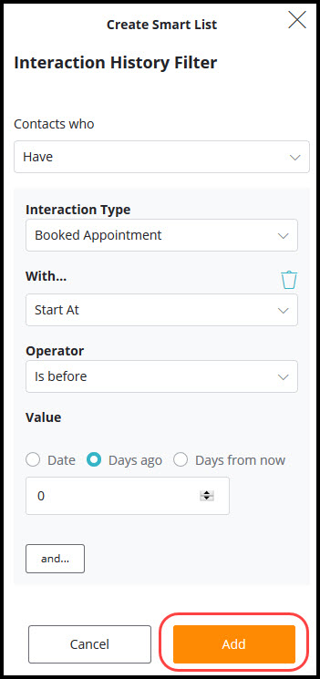 Smart list: Clients with at least one visit (Marketing Suite)