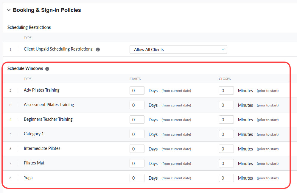 How do I set the available window of time that my clients can schedule ...