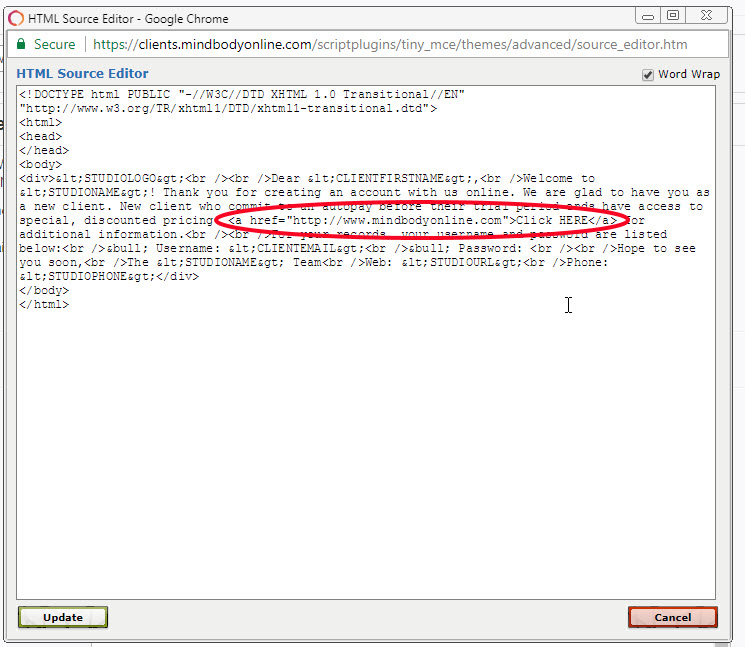 How do you add an HTML link in auto emails?