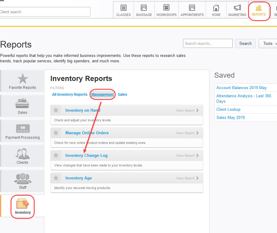 Inventory Change Log report