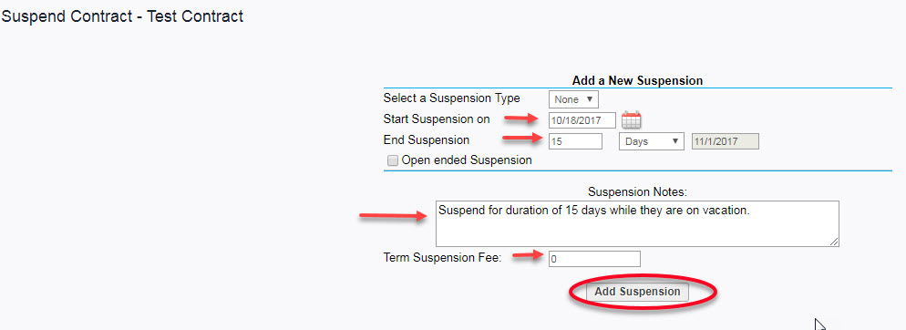 How do I suspend (pause/freeze) a contract?