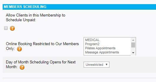 Membership Setup Screen