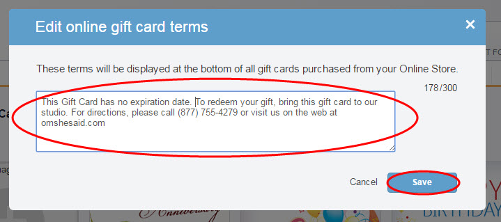 Online gift card options