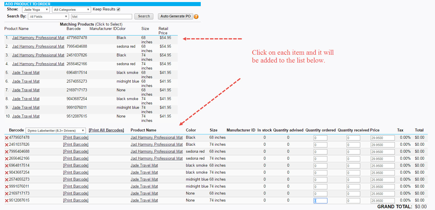 Printing Labels from the Purchase Order Page