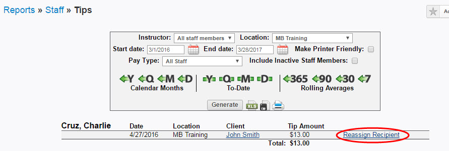 How do I reassign a Tip from one staff member to another?