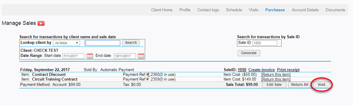 Voiding credit card transactions