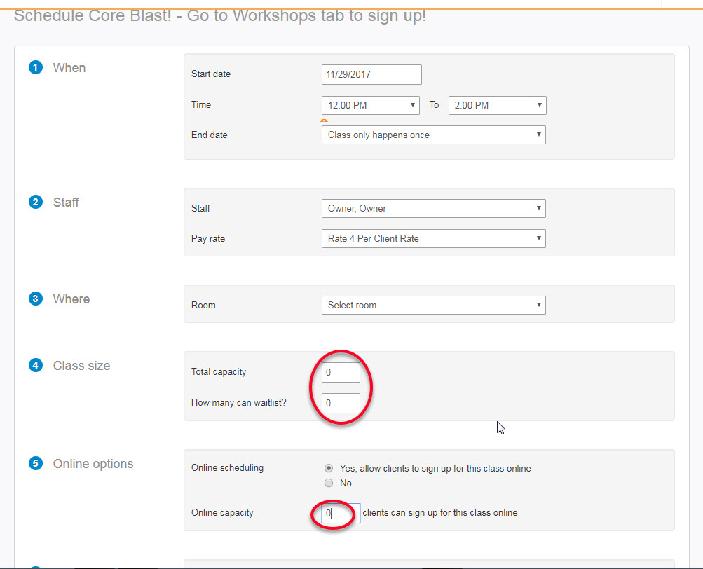How do I have my workshop show on my classes tab? (Classic Mindbody)