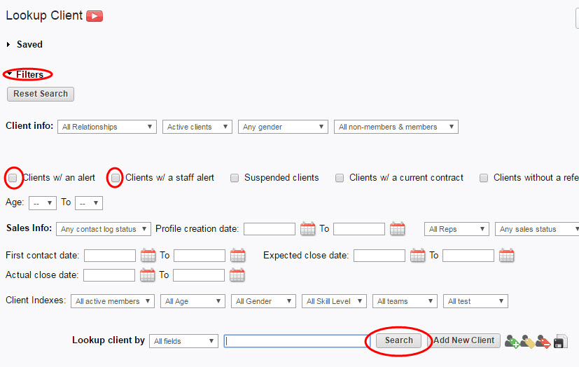 Yellow and red alerts on the Client Info screen