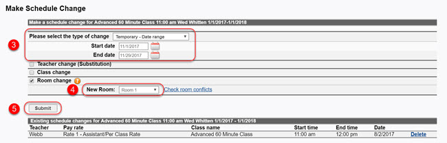 How do I make a room change for a class that used the room in the past?