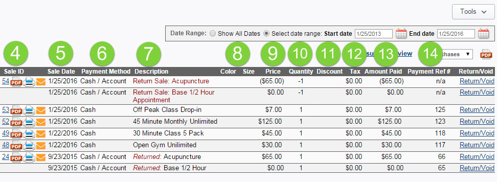 Client Purchases screen - overview