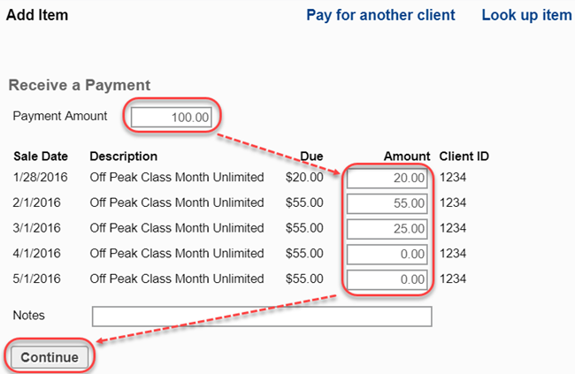 How to pay off a balance on a client's account