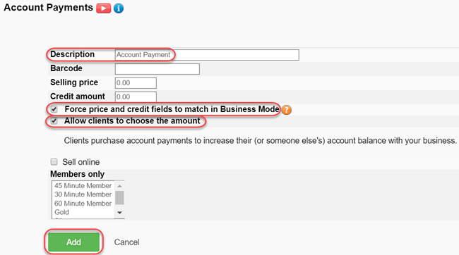 Selling and giving account credit to a client