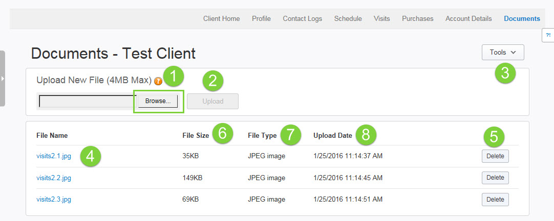 Client documents screen overview