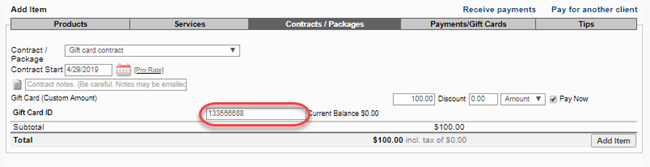 Adding gift cards to contracts