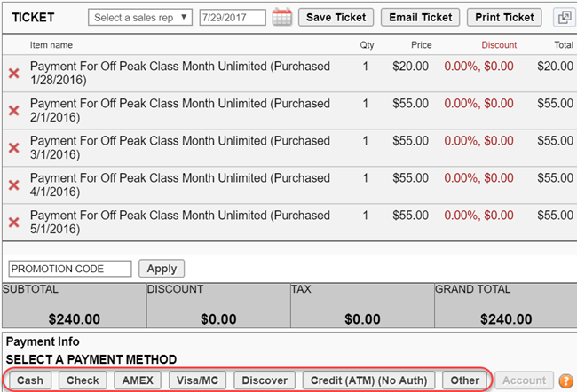 How to pay off a balance on a client's account