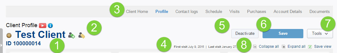 Client Profile screen - Overview
