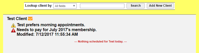 Yellow and red alerts on the Client Info screen