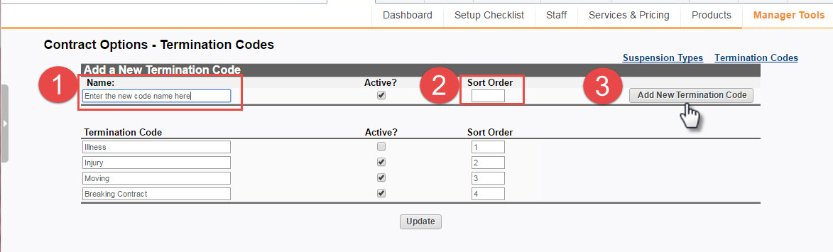 How do I create a Contract Termination Code?