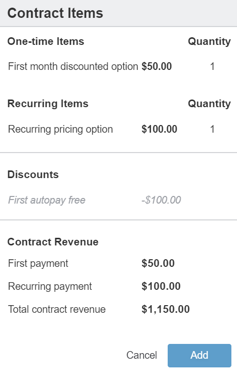 How do I discount the first month of a contract?