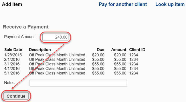 How to pay off a balance on a client's account