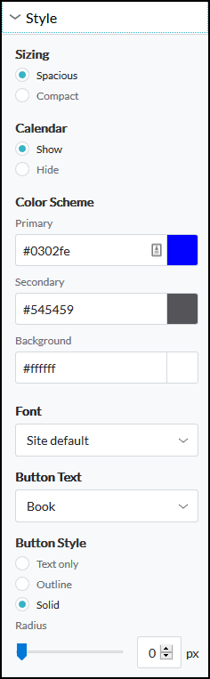 Schedule widget setup and options - branded web tools