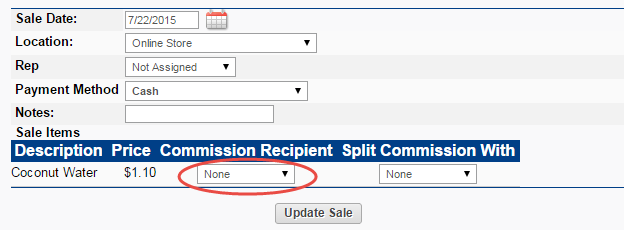 How do I edit a commission after a sale is recorded?